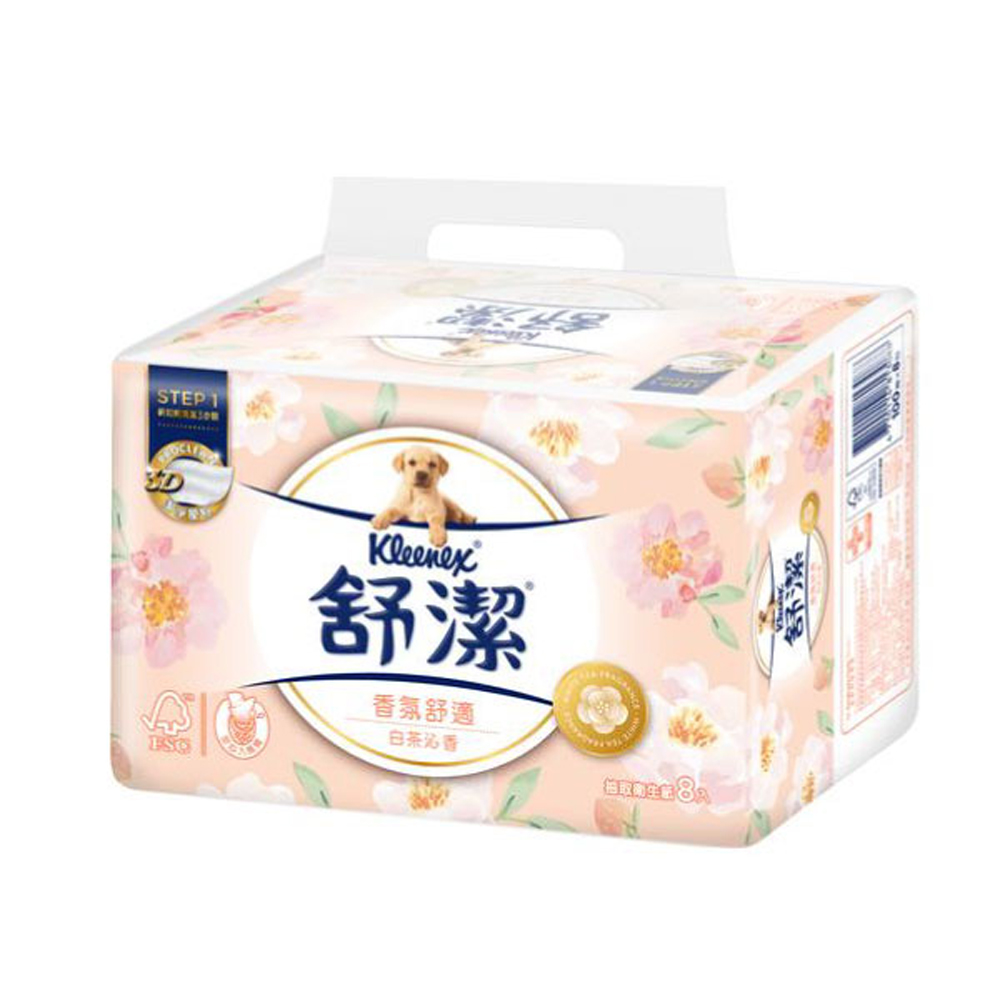 【Kleenex 舒潔】香氛舒適白茶沁香抽取式衛生紙 100抽x8包x2串 - PChome 24h購物