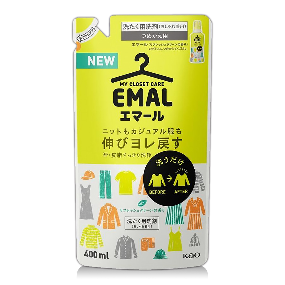 日本Kao EMAL防縮抗皺護色洗衣精補充包-草本清香400ml - PChome 24h購物