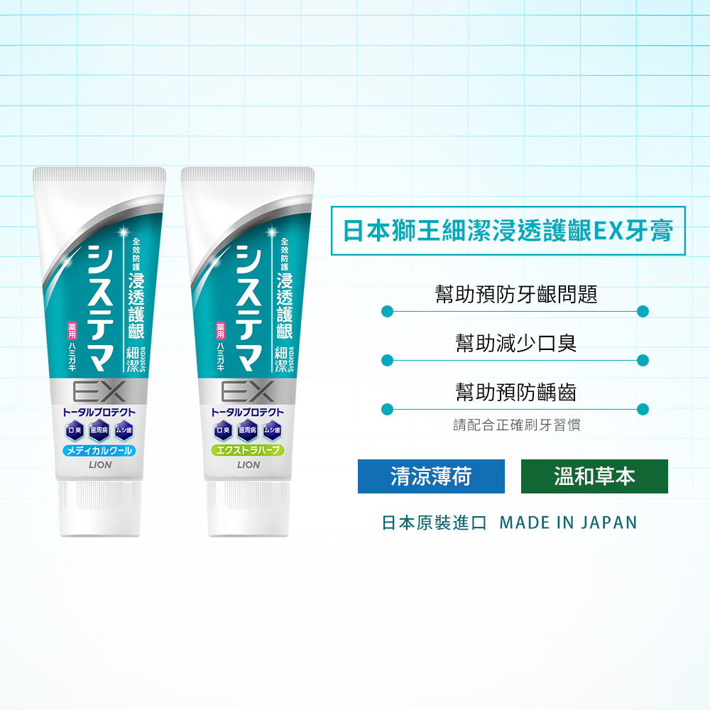 日本獅王LION 細潔浸透護齦EX牙膏130g(草本/薄荷) - PChome 24h購物