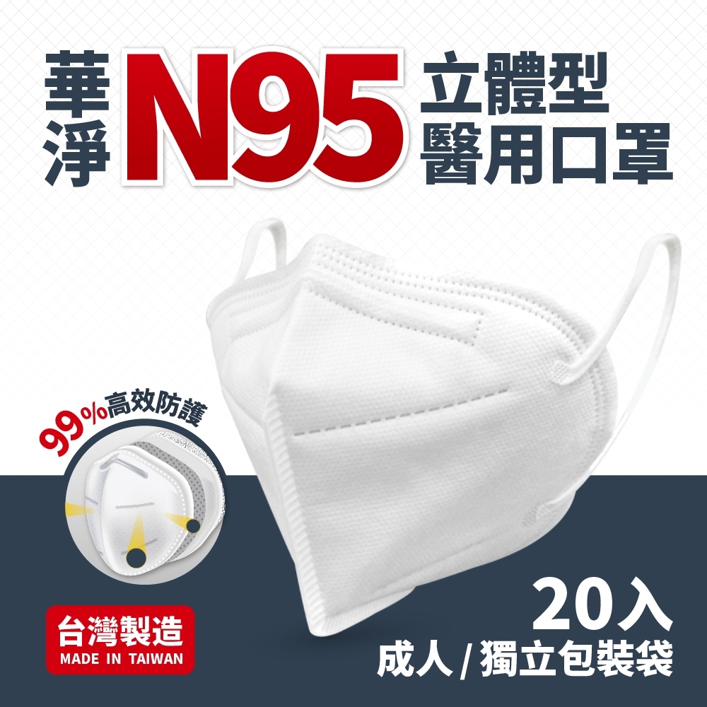 華淨醫用口罩-N95立體型醫用口罩(20片/盒) - PChome 24h購物