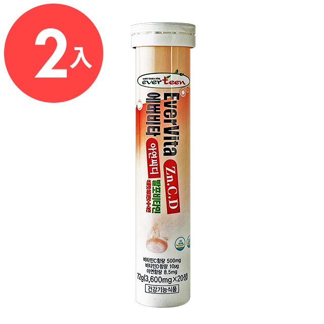 (買一送一)韓國EVERVITA PLUS 維生素發泡錠#石榴風味 72g/20錠*2入 - PChome 24h購物