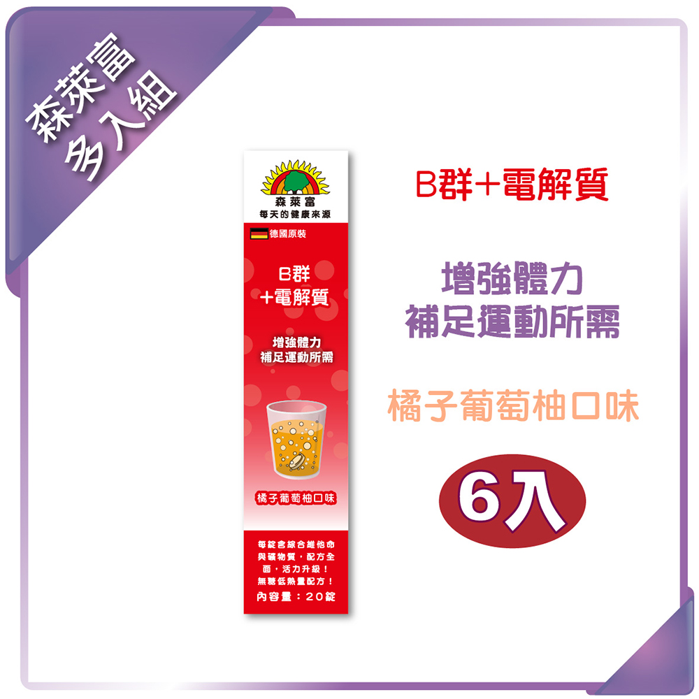【SUNLIFE森萊富】B群+電解質發泡錠(橘子葡萄柚口味) 80g/20錠(6入組) - PChome 24h購物