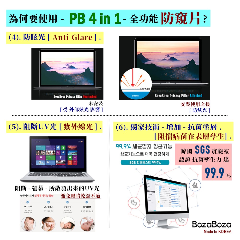 BozaBoza - PB 4 in 1 螢幕防窺片 27W ( 16:9, 598x337 mm ) - PChome 24h購物