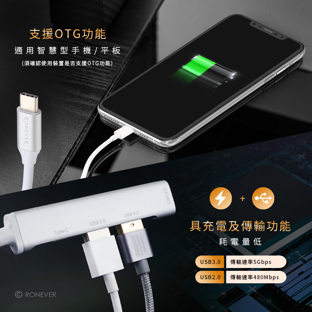 【RONEVER】Type-C 鋁合金四合一集線器 (PC375) - PChome 24h購物