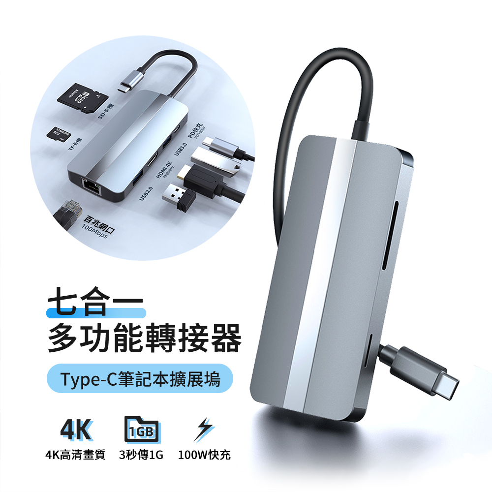 ANTIAN Type-C 七合一多功能HUB轉接器 PD快充 USB3.0擴展塢 HDMI集線器 Mac轉接頭 - PChome 24h購物