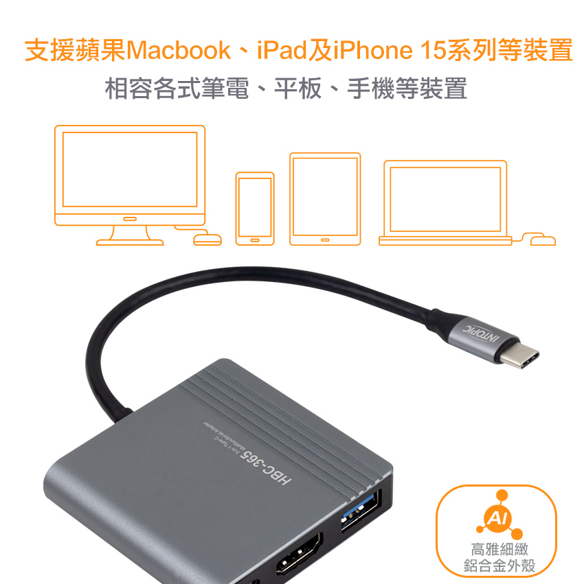 INTOPIC 廣鼎 三合一Type-C多功能轉接器(HBC-365) - PChome 24h購物