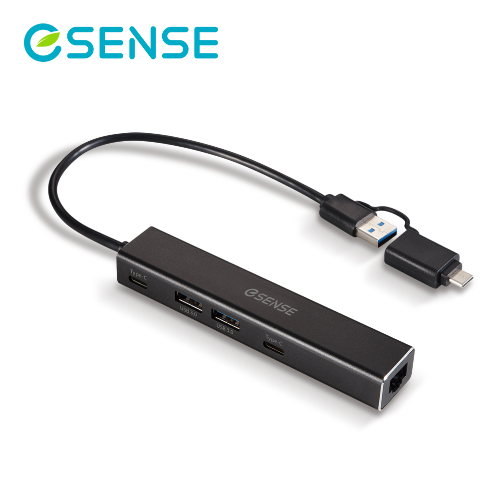 Esense USB轉RJ45+2A2C USB3.0 HUB RJ405 - PChome 24h購物