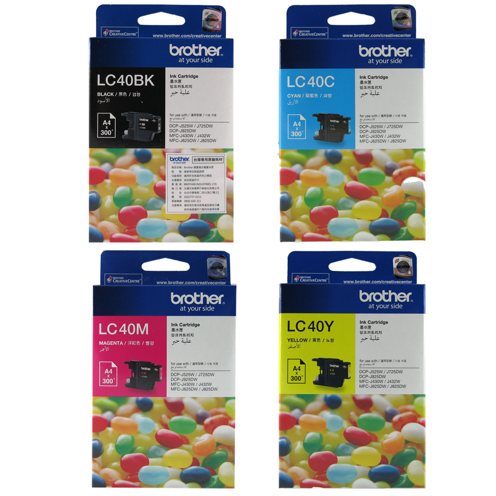 Brother LC40BK+Y+M+C 原廠墨水匣組 (1黑3彩) - PChome 24h購物