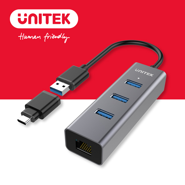 UNITEK Type-C+A 3埠USB3.1 Gen1 HUB有線網卡 - PChome 24h購物