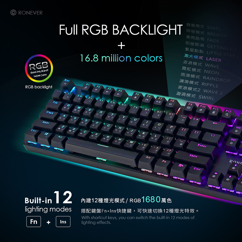 【RONEVER】RGB電競機械鍵盤 (KB001) - PChome 24h購物