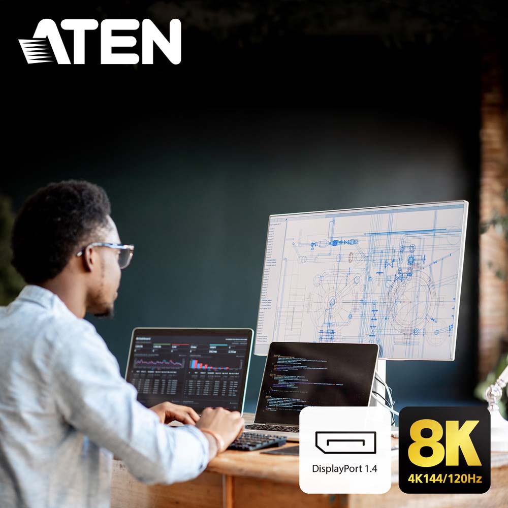 ATEN US3311 2埠USB-C 4K DisplayPort KVM 擴充切換器 (外接式切換按鍵) - PChome 24h購物