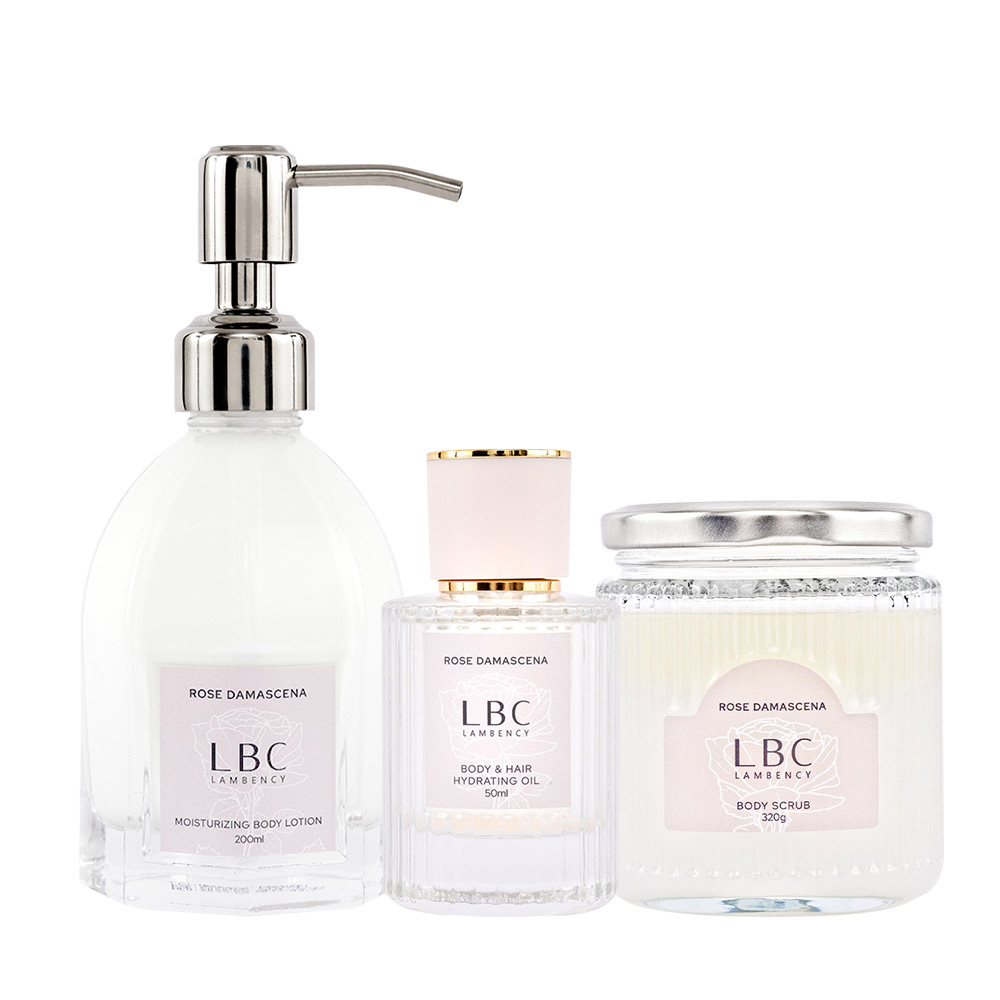【LBC】 Lambency 玫瑰柔潤晶粹油50ml+玫瑰香氛身體乳200ml+身體角質磨砂膏320g - PChome 24h購物
