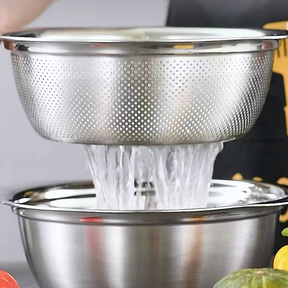 Artist精選 304不鏽鋼雙耳瀝水籃+調味盆二件組29cm(洗菜盆/洗米盆/料理盆) - PChome 24h購物