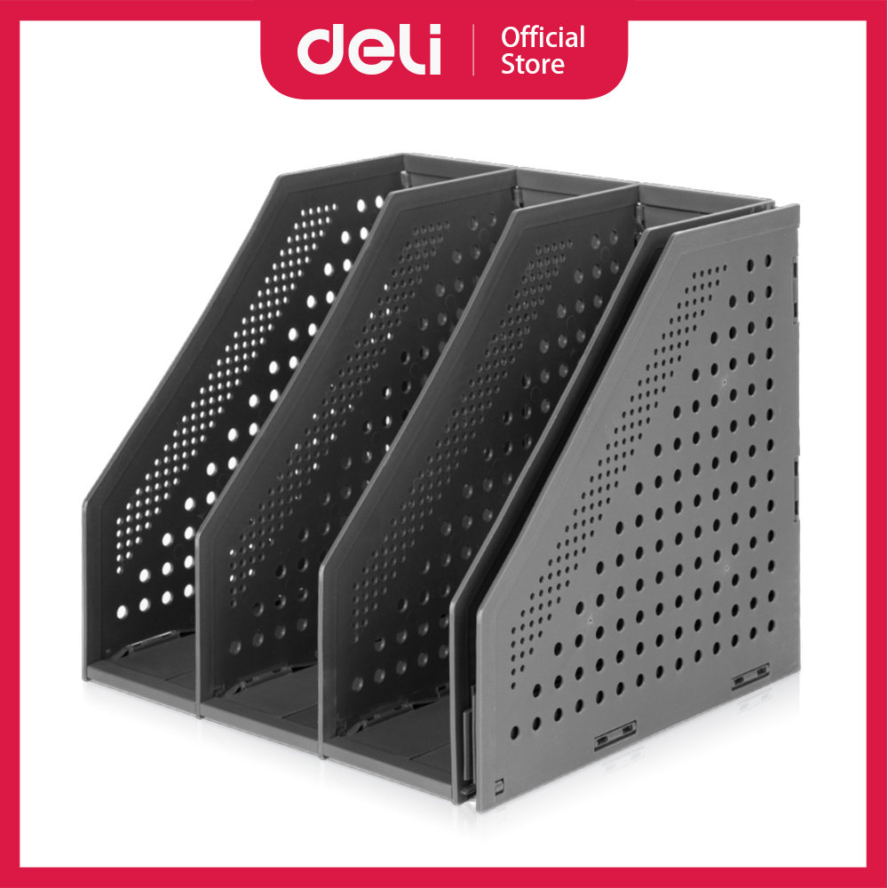 【Deli得力】開放式四段折疊雜誌箱-深灰(78996) - PChome 24h購物