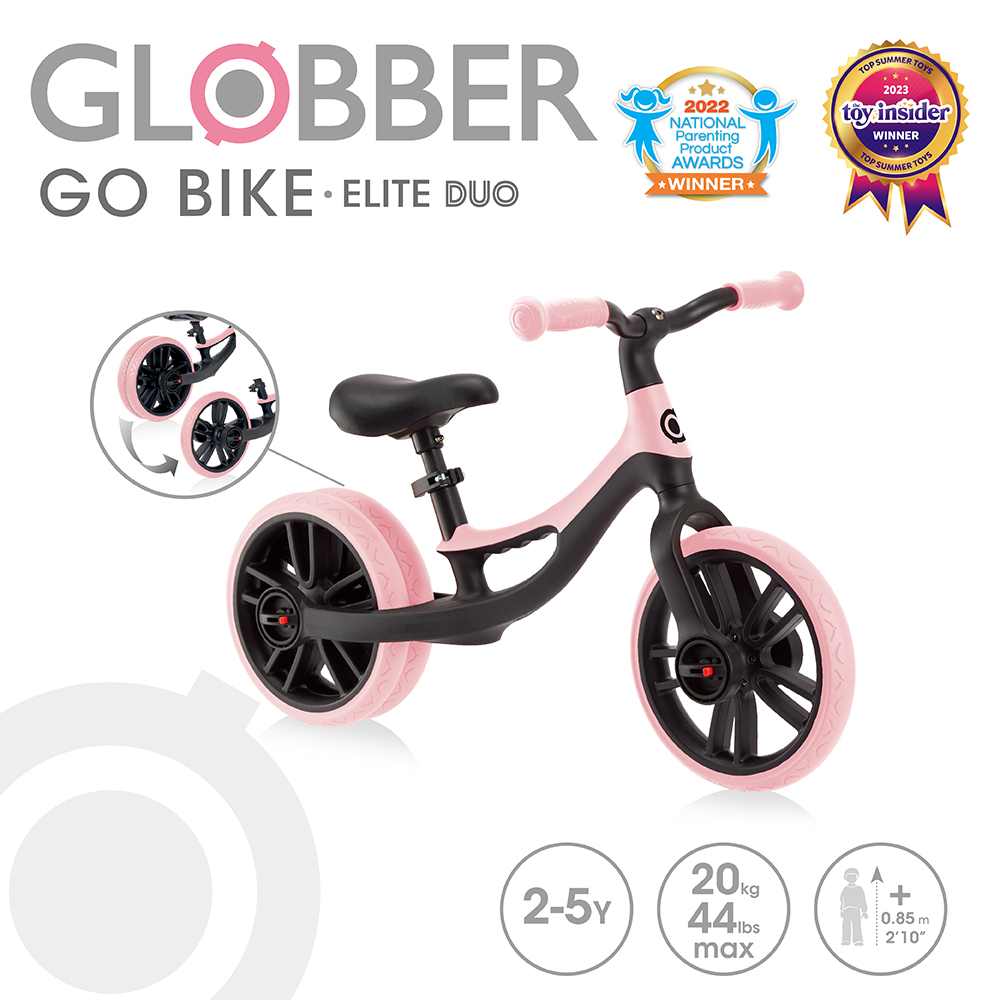 法國 GLOBBER GO BIKE ELITE DUO 雙後輪平衡滑步車-櫻花粉 - PChome 24h購物