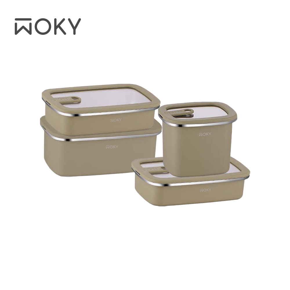 【WOKY 沃廚】可微波不鏽鋼保鮮盒4件組(1100ml+700ml*2+600ml) - PChome 24h購物