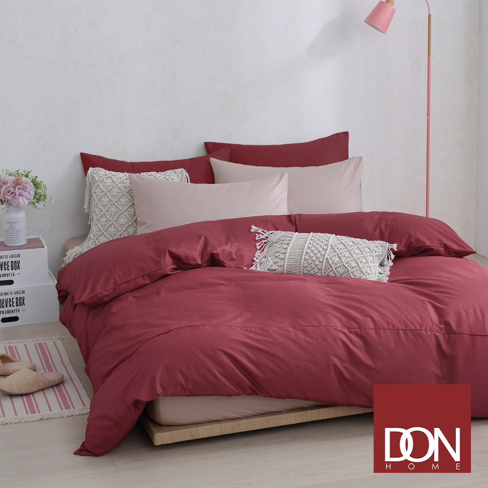《DON 純粹原色》加大四件式200織精梳純棉被套床包組-一抹紅x香堤粉 - PChome 24h購物