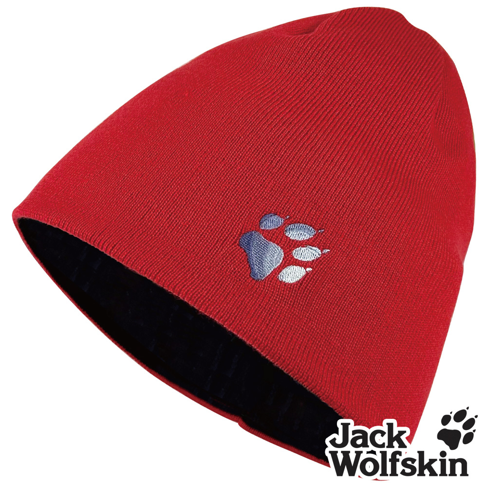 【Jack wolfskin 飛狼】小狼爪LOGO條紋針織保暖帽 雙面戴毛帽『紅配黑』 - PChome 24h購物