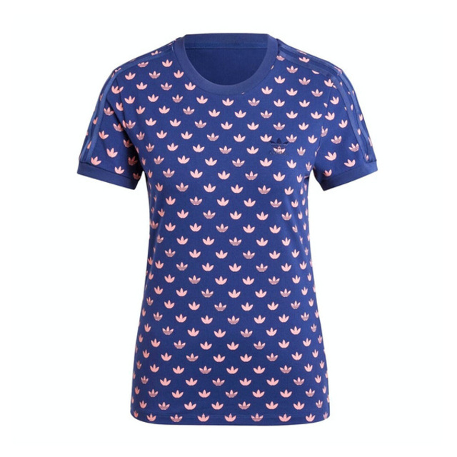 Adidas Mono 3s Tee IY0320 女 短袖 上衣 滿版Logo 運動 休閒 棉質 深藍 粉 - PChome 24h購物