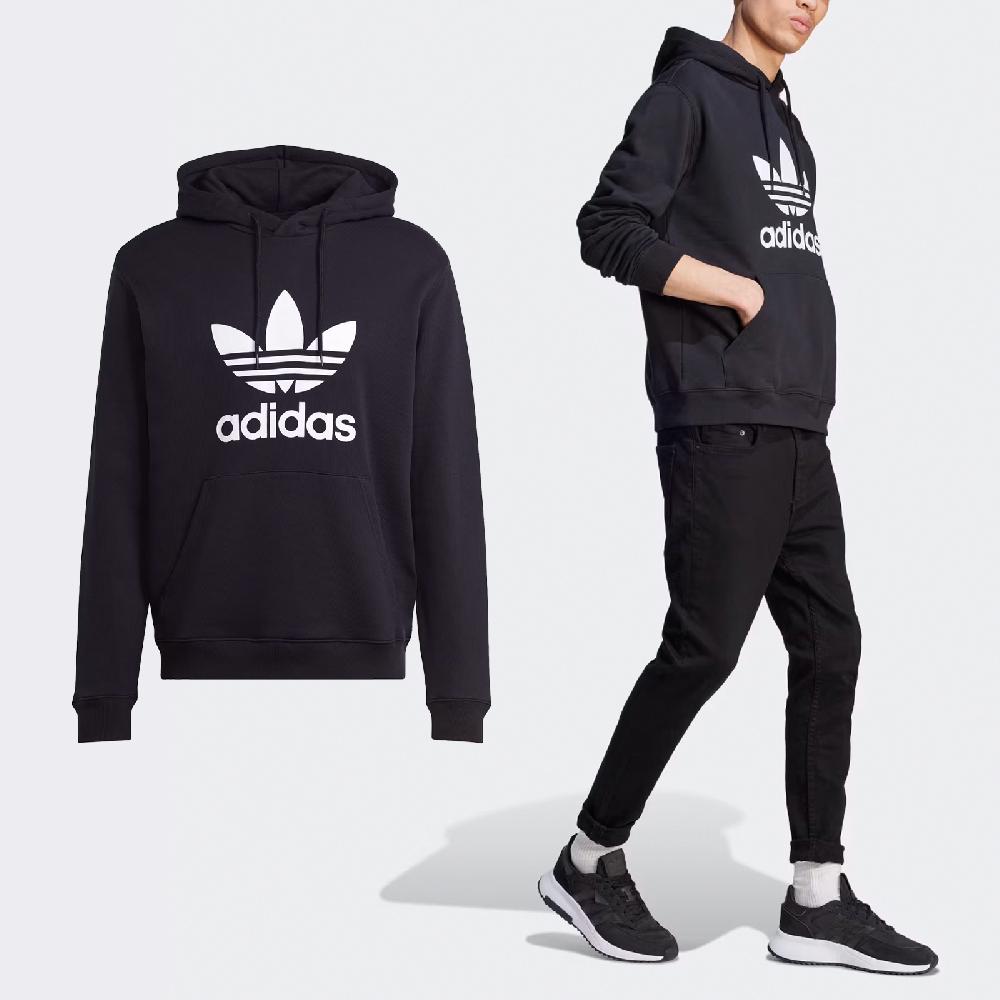 adidas 愛迪達 帽T Adicolor Classics 男款 黑 白 連帽 上衣 長袖 純棉 三葉草 IM4489 - PChome ...