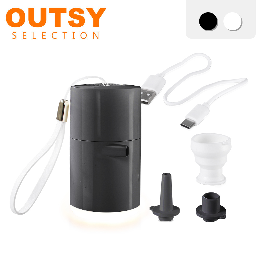 【OUTSY】三合一戶外便攜輕巧附燈迷你充氣幫浦(黑色) - PChome 24h購物