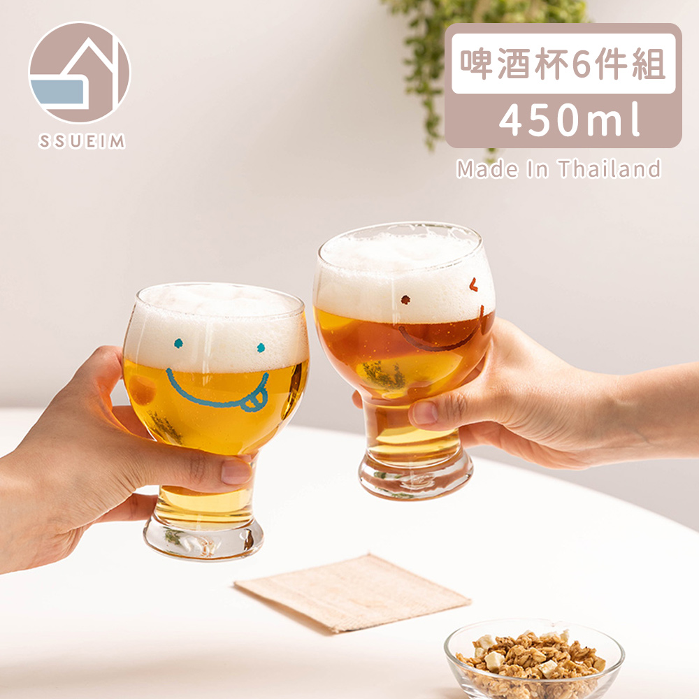 【韓國SSUEIM】微笑款玻璃啤酒杯6件組450ml - PChome 24h購物