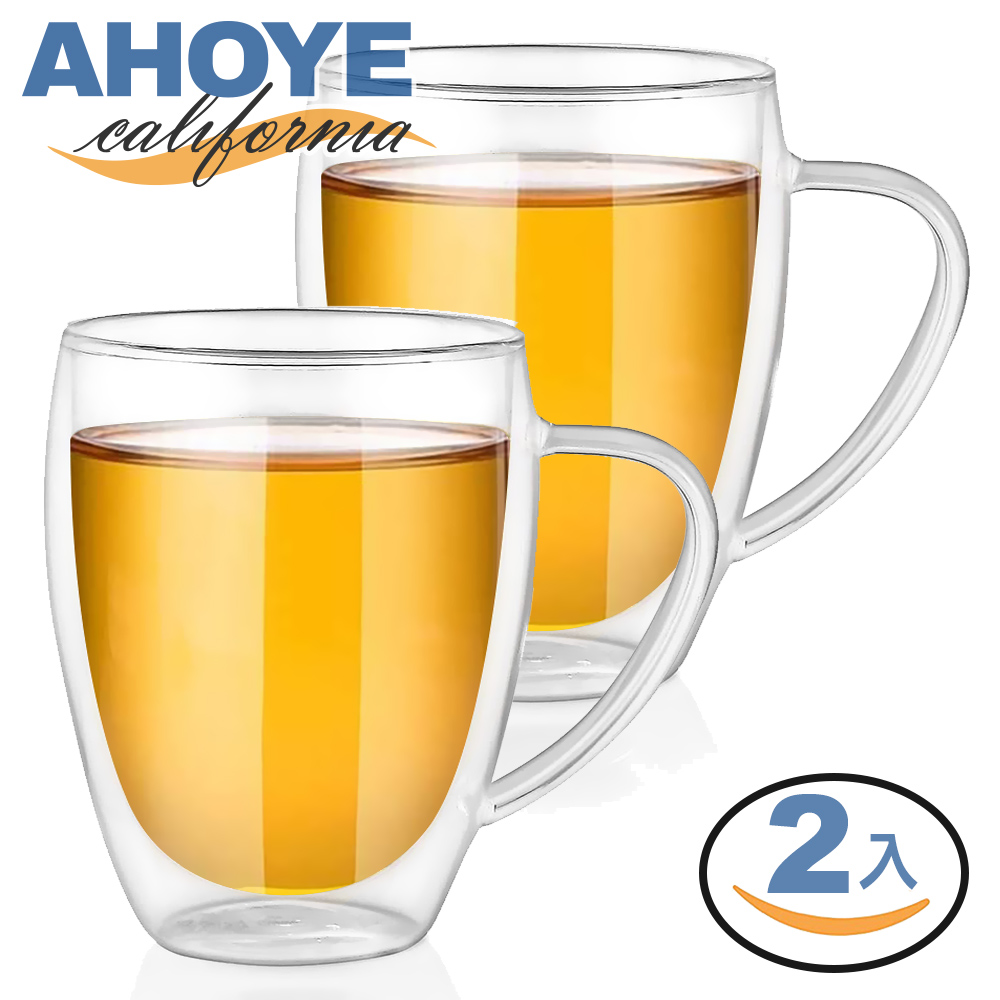 【Ahoye】把手雙層隔熱玻璃杯 300mL 2入組 咖啡杯 茶杯 - PChome 24h購物