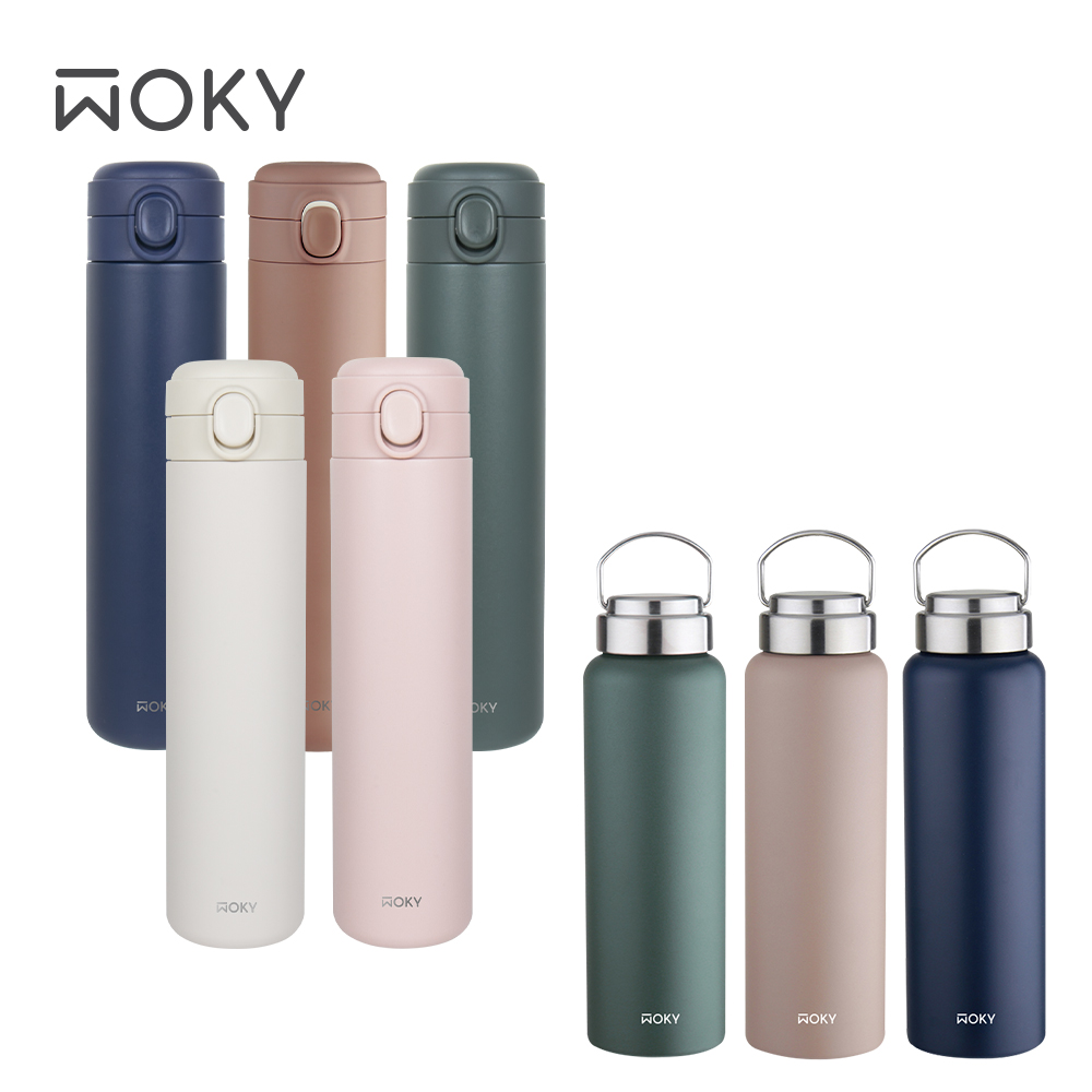 【WOKY 沃廚】提手輕芯鈦瓷易潔層保溫瓶800ml+輕量輕芯鈦瓷易潔層彈蓋保溫瓶 600ml - PChome 24h購物