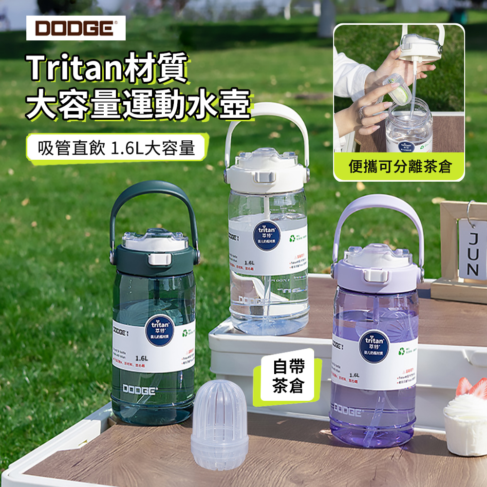 DODGE Tritan材質大容量運動水壺 便攜彈跳蓋雙飲口水瓶 密封防漏太空杯 戶外登山杯1600ml - PChome 24h購物
