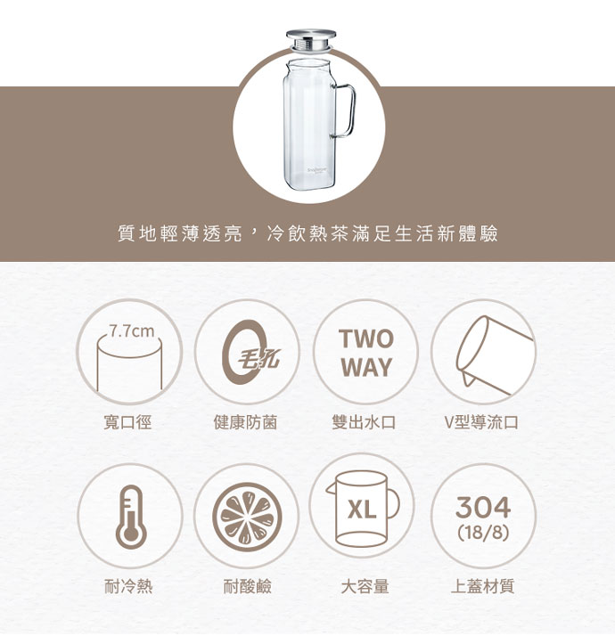 康寧 Snapware 淨漾耐熱玻璃水壺 1950ml - PChome 24h購物