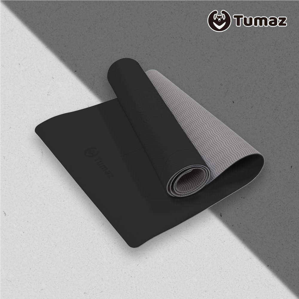 【Tumaz月熊健身】6mm TPE雙色瑜珈墊-正位線款 曜石黑灰 - PChome 24h購物
