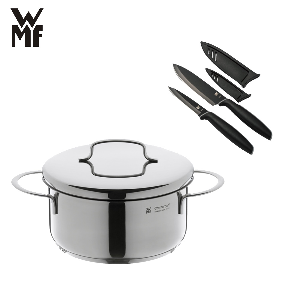 德國WMF 雙耳湯鍋16cm (含蓋)+不鏽鋼雙刀組附刀套 9cm/13cm - PChome 24h購物