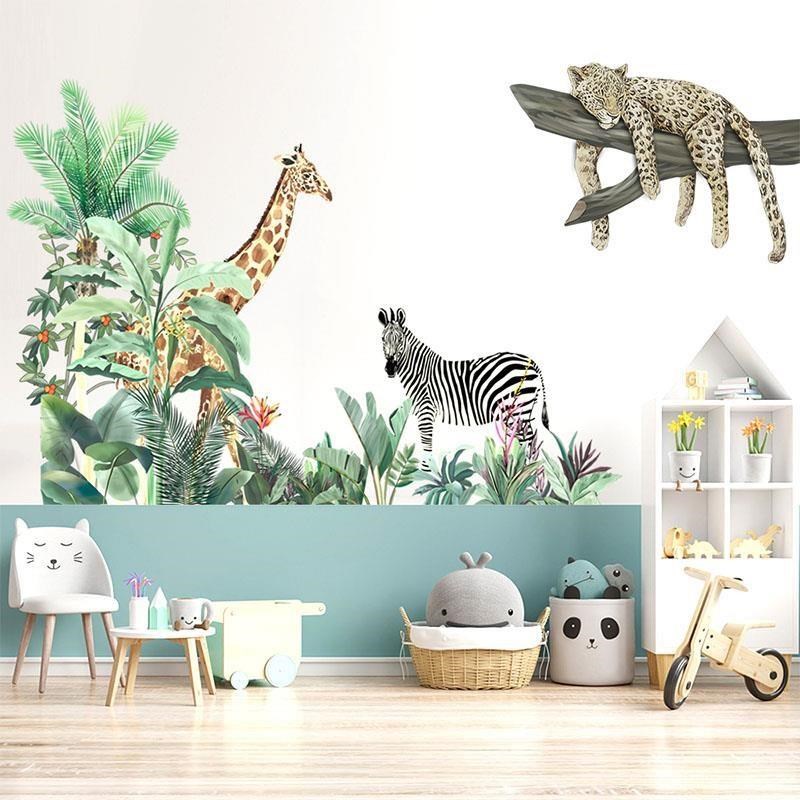 無痕設計防水壁貼 熱帶動物 長頸鹿 獵豹 斑馬 棕櫚 叢林 167 - PChome 24h購物