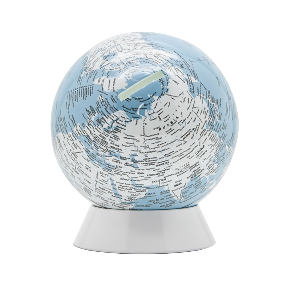 【WUZ屋子】Skyglobe 5吋白鐵底座存錢筒地球儀(英文版)-粉藍 - PChome 24h購物
