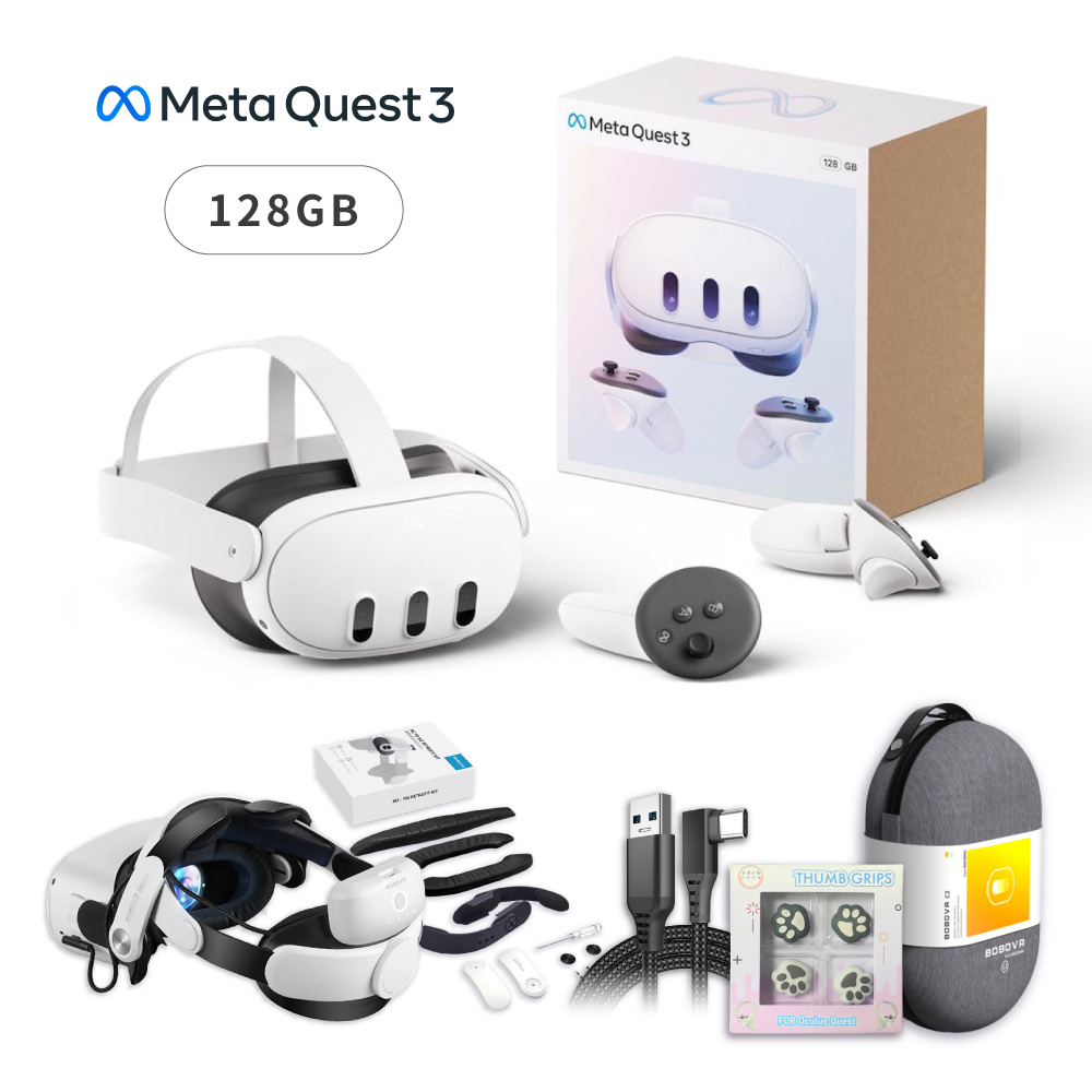 META Quest 3 128G VR主機+BOBOVR M3 Pro 電池頭戴組+C2收納包 送3米傳輸線+手把類比套 - PChome ...