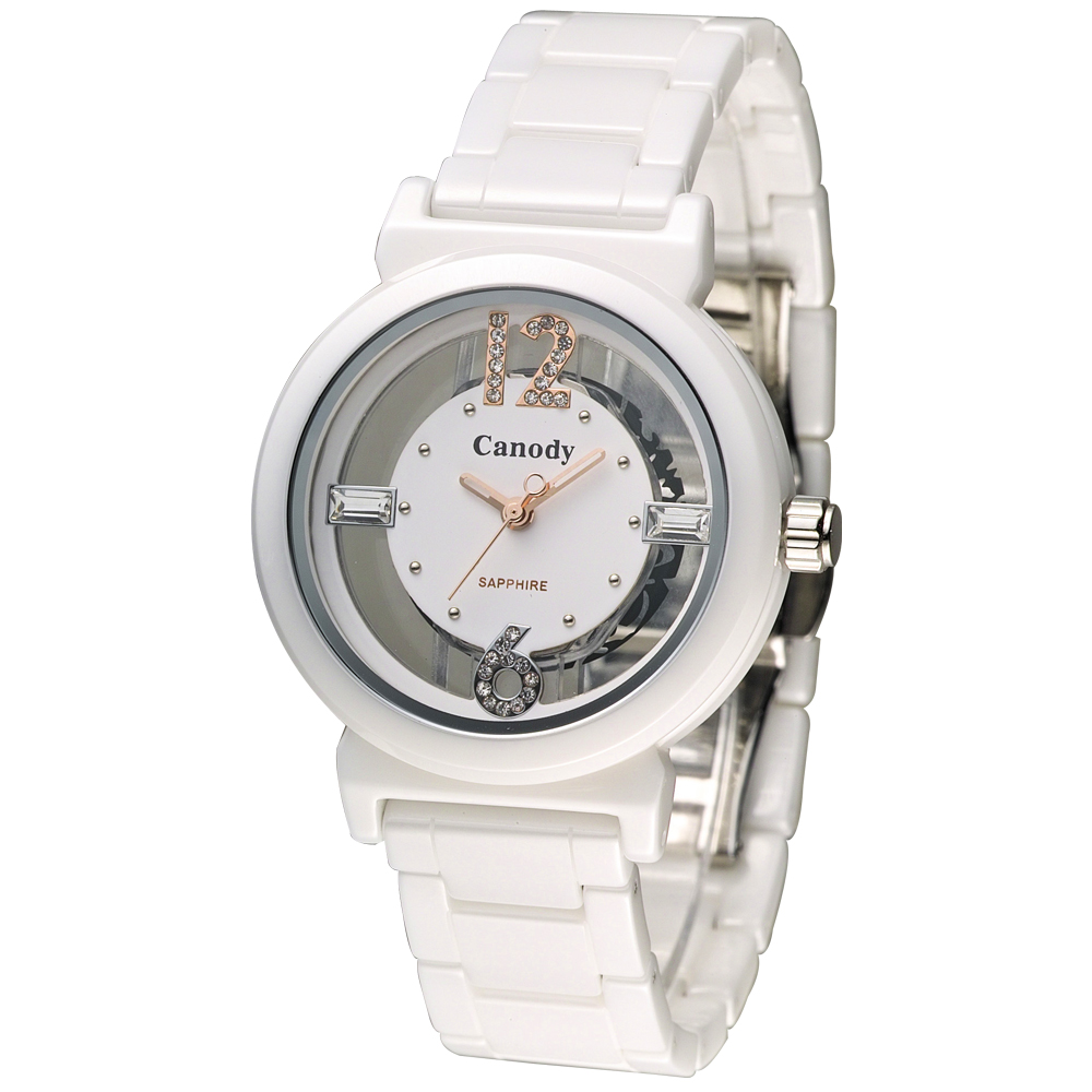 Canody 時尚雙面鏤空晶鑽陶瓷錶/玫瑰金/35mm/CB1218-3B - PChome 24h購物