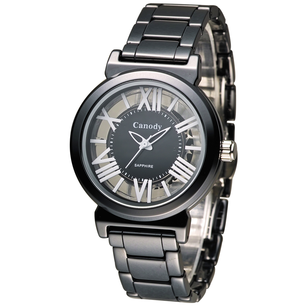 Canody 羅馬時尚雙面鏤空陶瓷錶/黑X銀/35mm/CB1220-A - PChome 24h購物