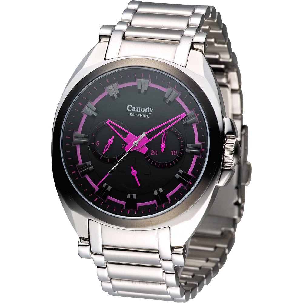 Canody 重擊指令三眼日曆腕錶/桃紅指針/42mm/CM5648-1E - PChome 24h購物