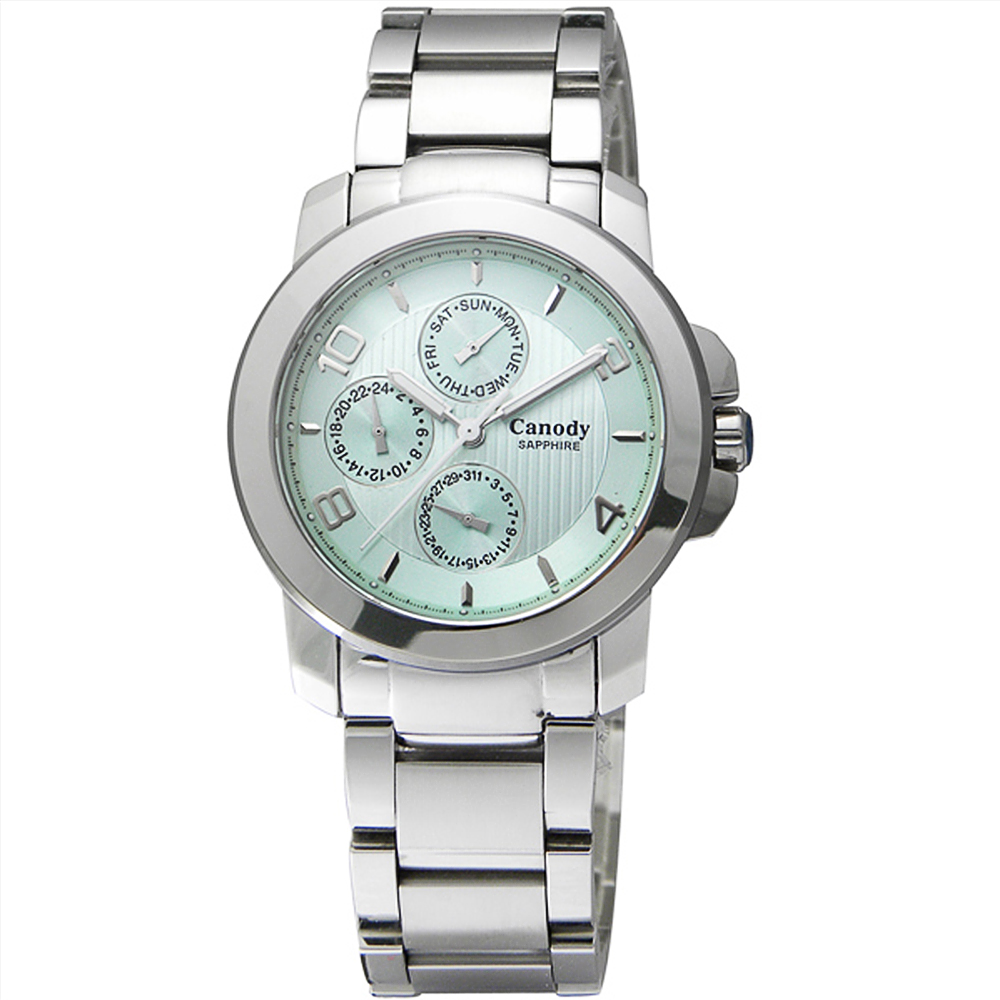 Canody 都會美學三眼藍水晶腕錶/綠/33mm/CM5620-1C - PChome 24h購物