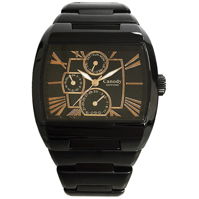 Canody 羅馬時尚三眼日期手錶/黑X玫瑰金/40X36mm/CG9806-3A - PChome 24h購物