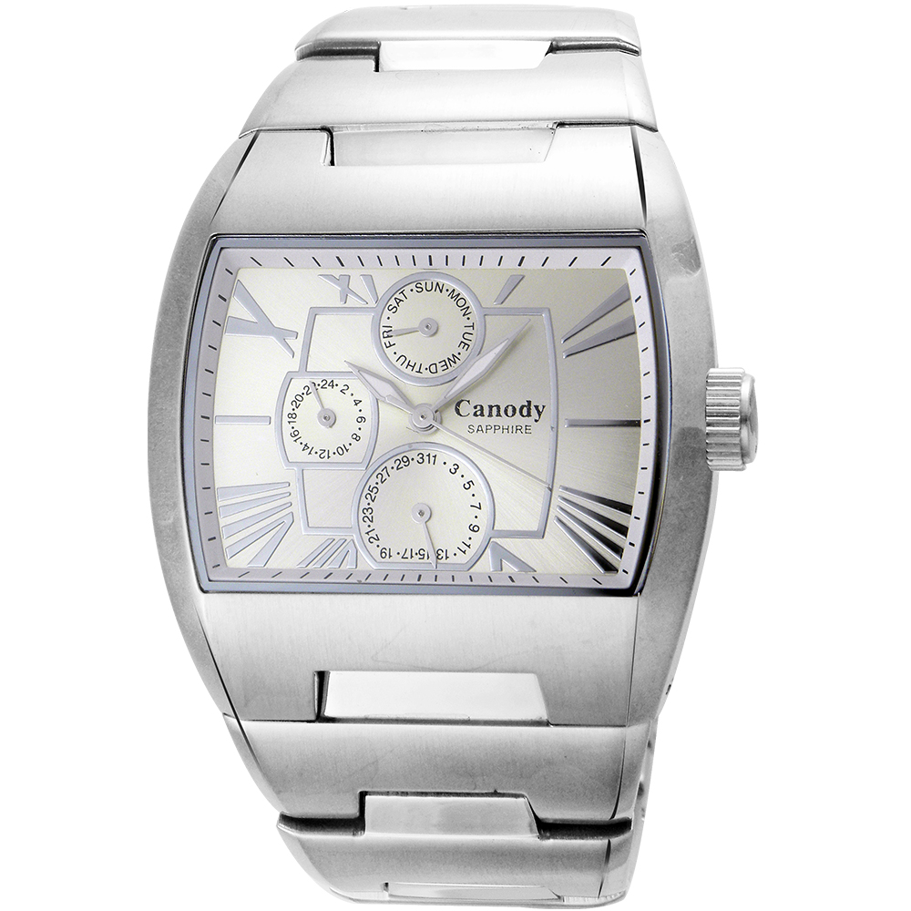 Canody 羅馬時尚三眼日期手錶/銀/40X36mm/CM9806-B - PChome 24h購物