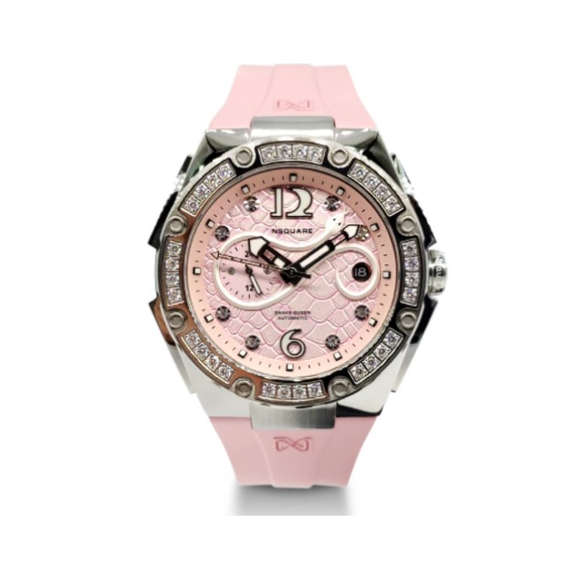 【NSQUARE】SNAKE QUEEN系列施華晶鑽時尚機械橡膠腕錶-櫻花粉/L0472-N48.9 - PChome 24h購物