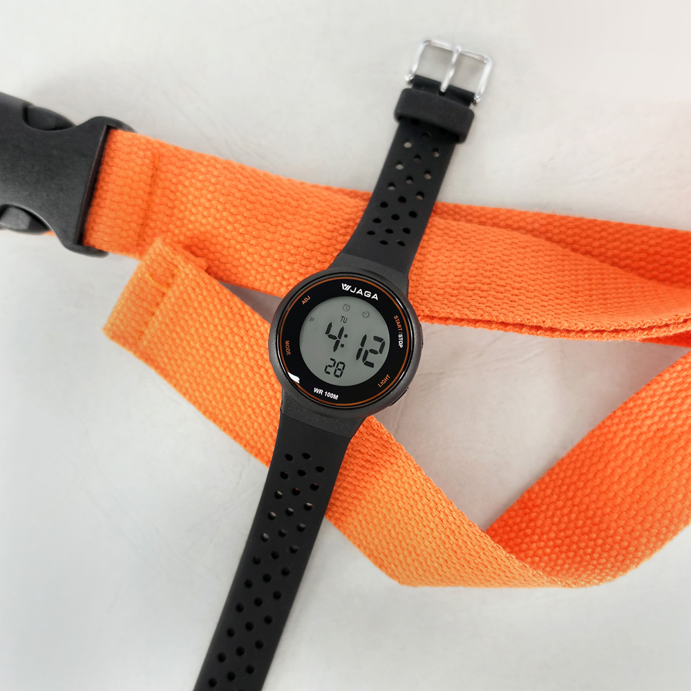 JAGA 捷卡 / M1214-A / 電子運動冷光照 計時碼錶鬧鈴防水100米透氣矽膠手錶 黑色 36mm - PChome 24h購物