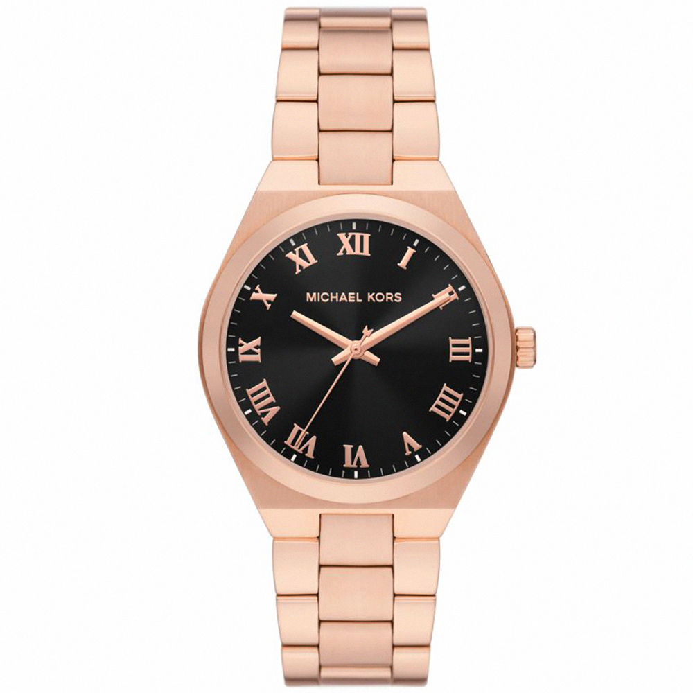 【Michael Kors】公司貨 羅馬魅力不鏽鋼腕錶/玫瑰金x黑面(MK7392) - PChome 24h購物