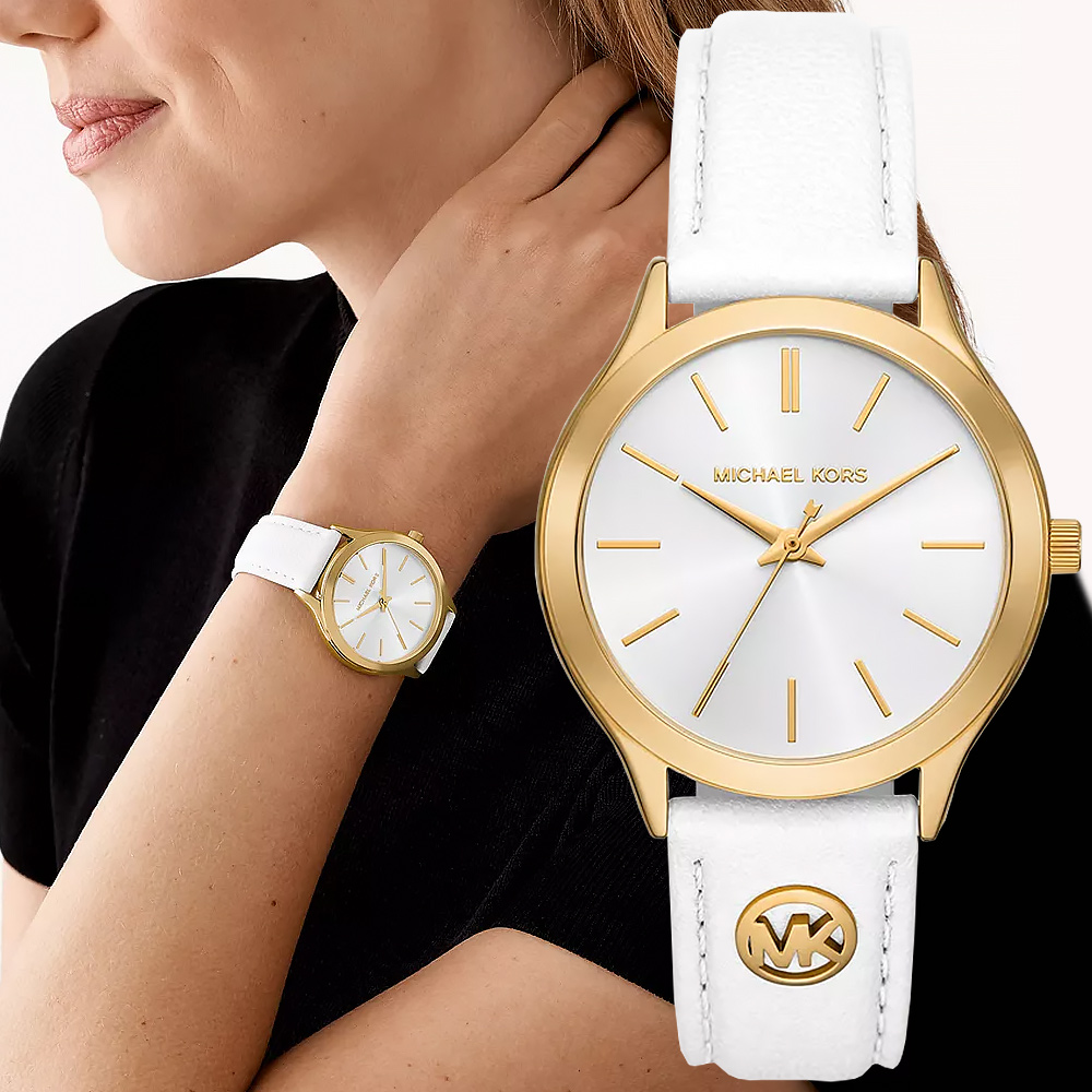 Michael Kors MK Slim Runway 白色皮革手錶 MK7466 - PChome 24h購物