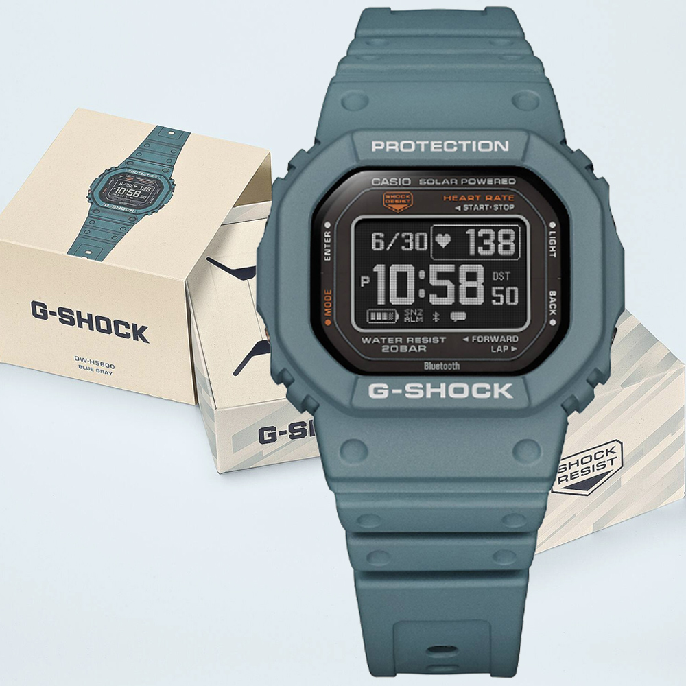 CASIO 卡西歐 G-SHOCK G-SQUAD 太陽能智慧藍芽 心率監測 多功能方形運動錶-灰藍(DW-H5600-2) - PChome 24h購物