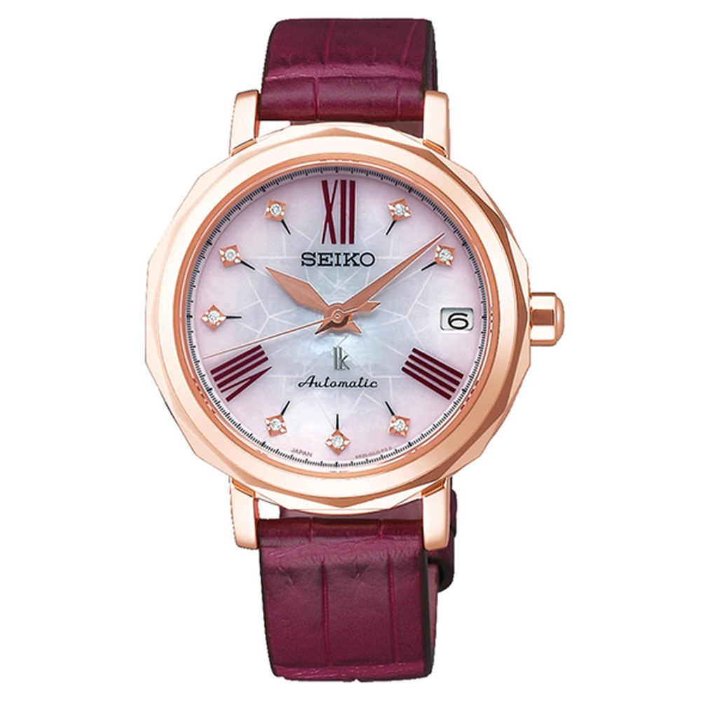 SEIKO精工 LUKIA 珍珠母貝 鑲嵌美鑽 淑女機械錶-紫紅34.8mm(SPB140J1/6R35-00N0K) - PChome 24h購物