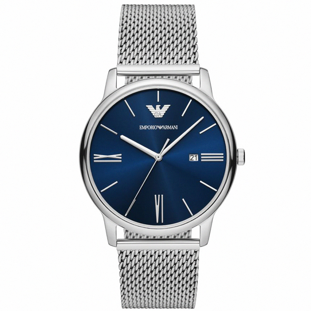 【ARMANI】亞曼尼 公司貨 沉穩蔚藍不鏽鋼腕錶/銀x藍面(AR11571) - PChome 24h購物