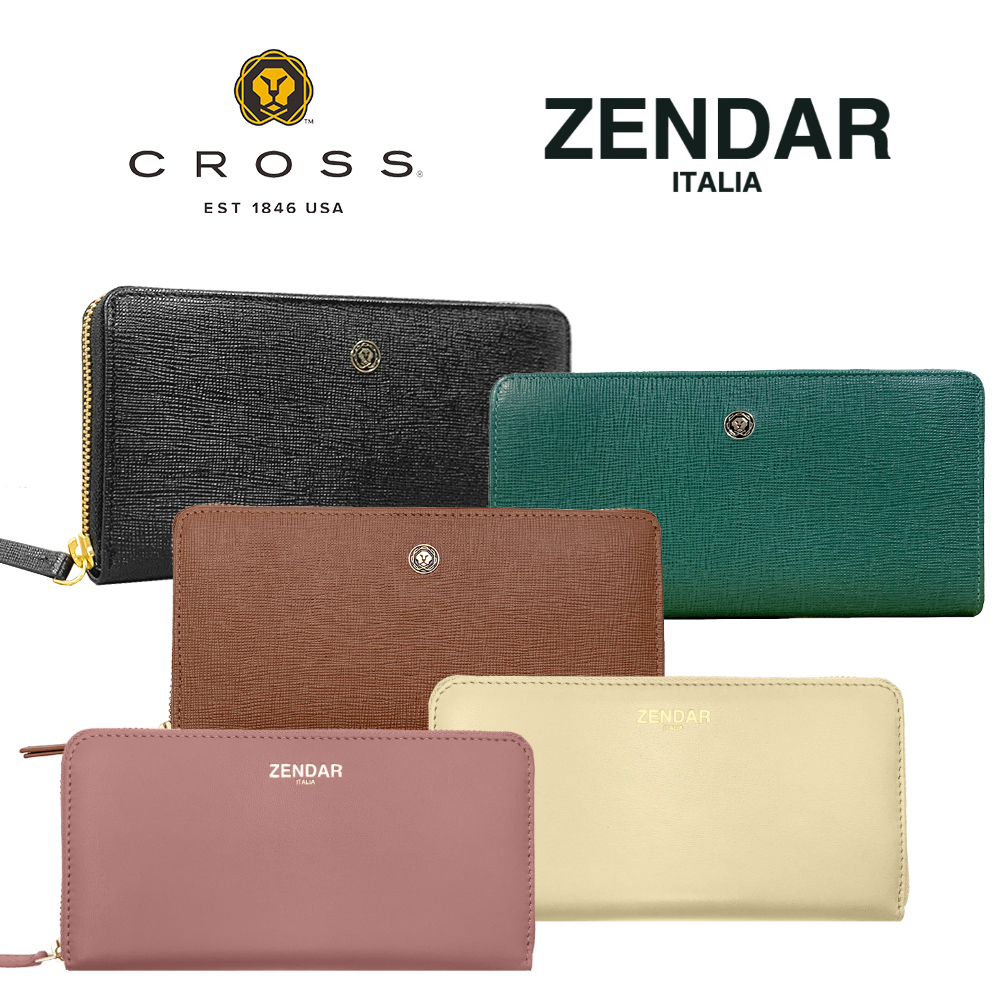CROSS x ZENDAR 頂級小牛/羊皮十字紋/素面拉鍊長夾 全新專櫃展示品(贈禮盒包裝+品牌提袋) - PChome 24h購物