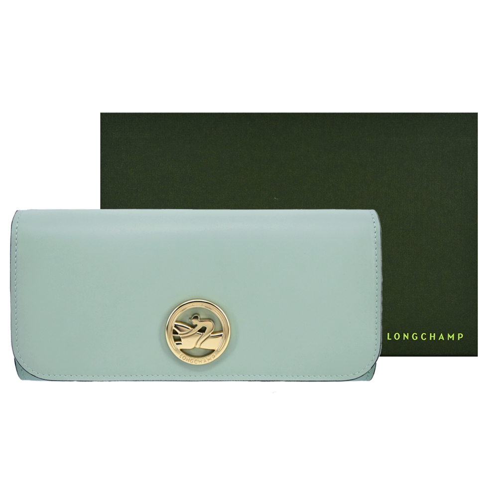 LONGCHAMP BOX-TROT系列小牛皮金屬LOGO翻蓋長夾(灰綠) - PChome 24h購物
